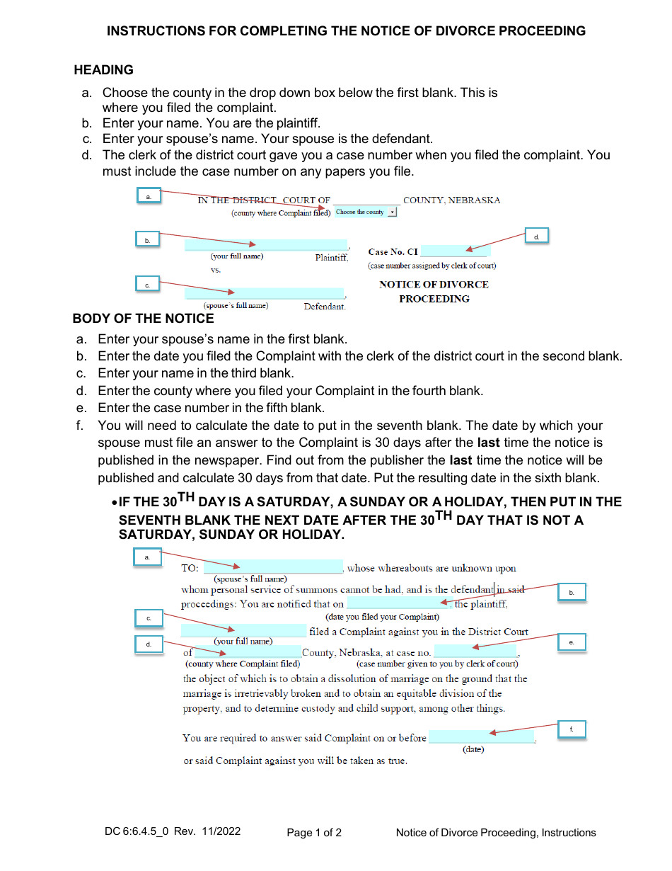 Download Instructions for Form DC6:6.4 Notice of Divorce Proceeding PDF ...