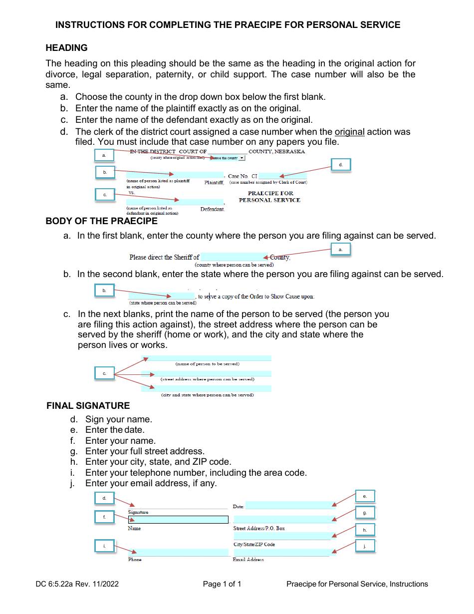 Download Instructions for Form DC6:5.22 Praecipe for Personal Service ...
