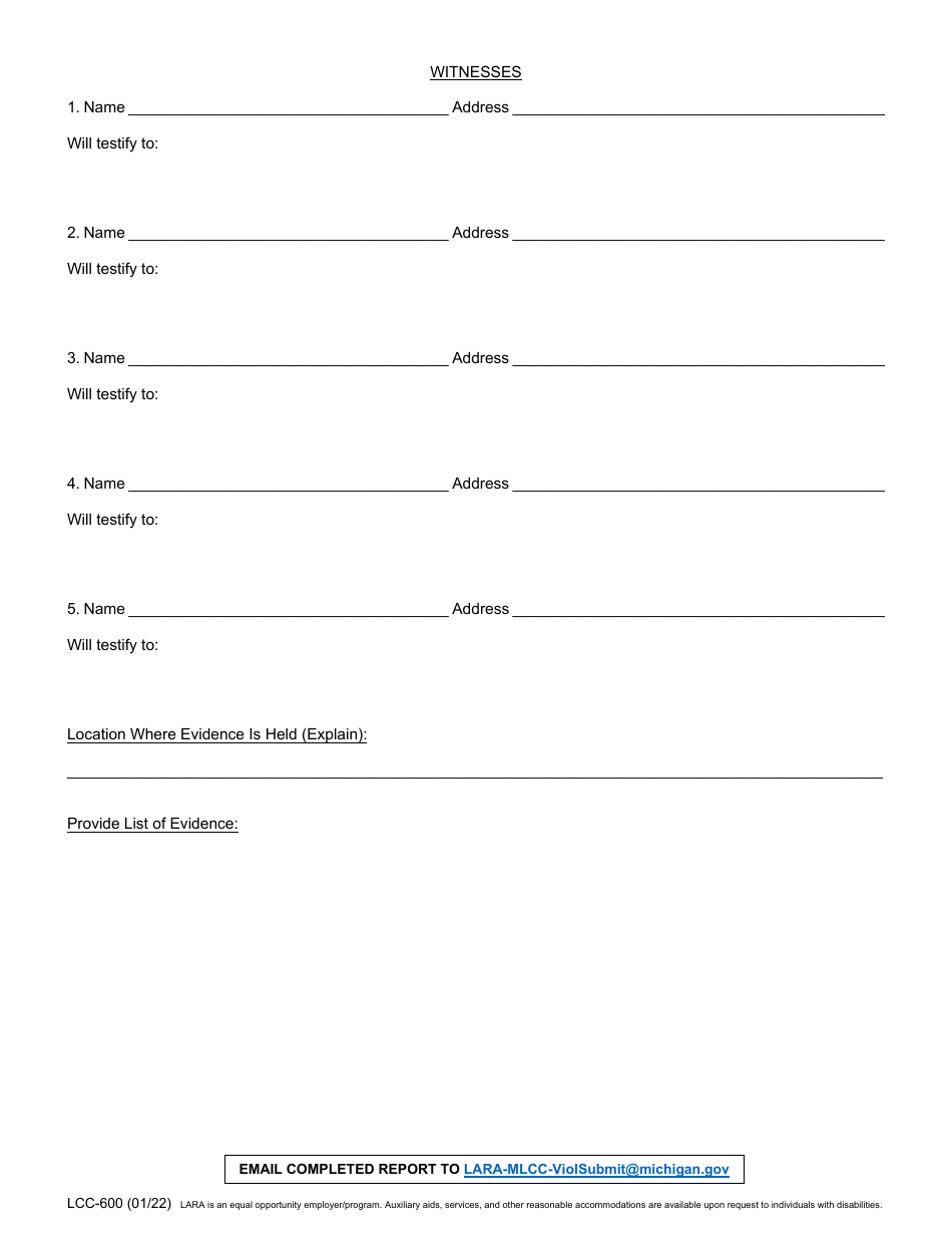 Form LCC-600 Download Fillable PDF or Fill Online Violation Report ...