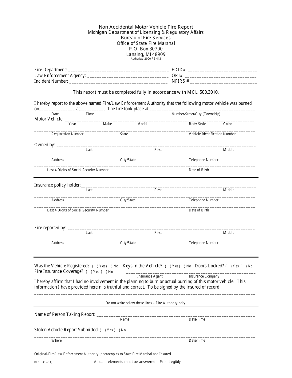 Form BFS-3 - Fill Out, Sign Online and Download Printable PDF, Michigan | Templateroller
