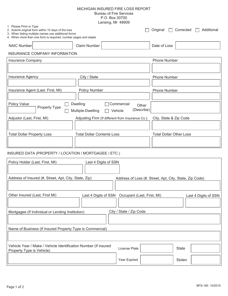Form BFS-160 - Fill Out, Sign Online and Download Fillable PDF ...