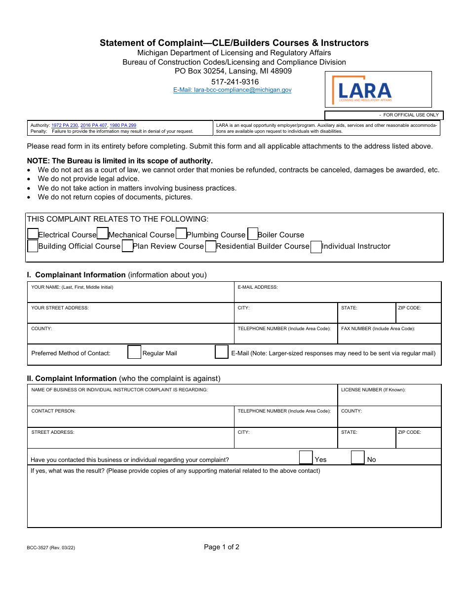 Form BCC-3527 - Fill Out, Sign Online and Download Fillable PDF ...