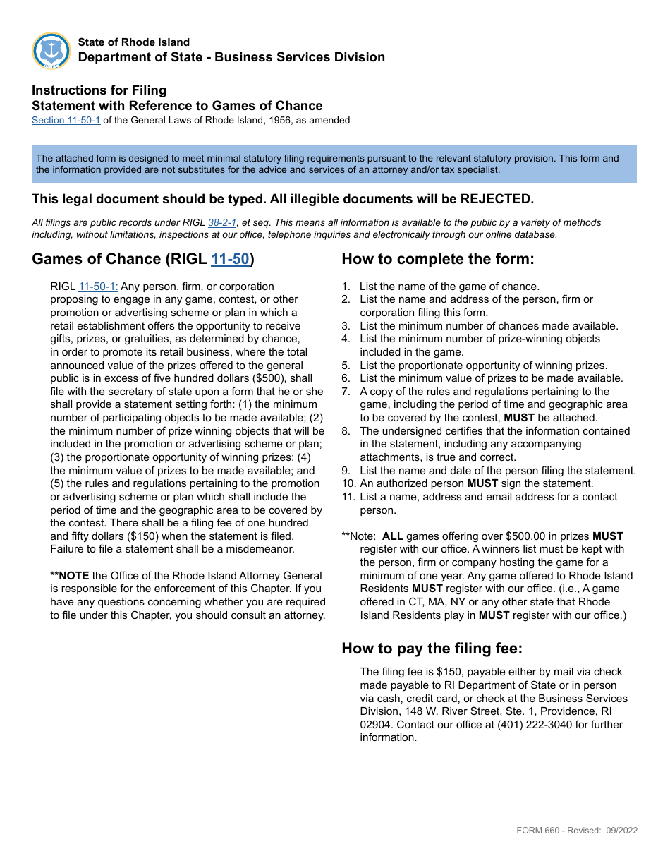 Form 660 - Fill Out, Sign Online and Download Fillable PDF, Rhode ...