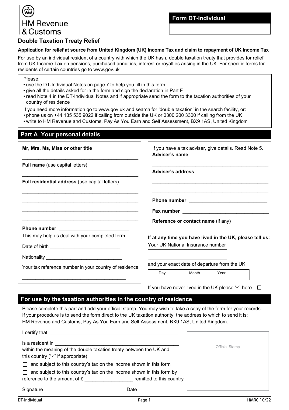 Form DT-INDIVIDUAL Download Printable PDF or Fill Online Double ...