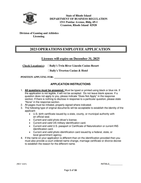 2023 Rhode Island Operations Employee Application Download Printable ...