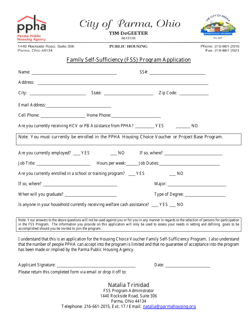 City of Parma, Ohio Family Self-sufficiency (Fss) Program Application ...