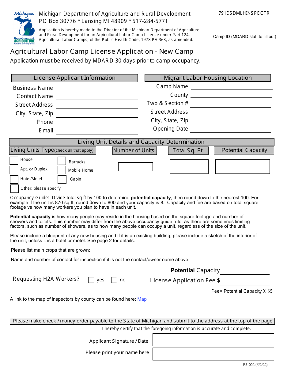 Form ES-002 - Fill Out, Sign Online and Download Fillable PDF, Michigan ...