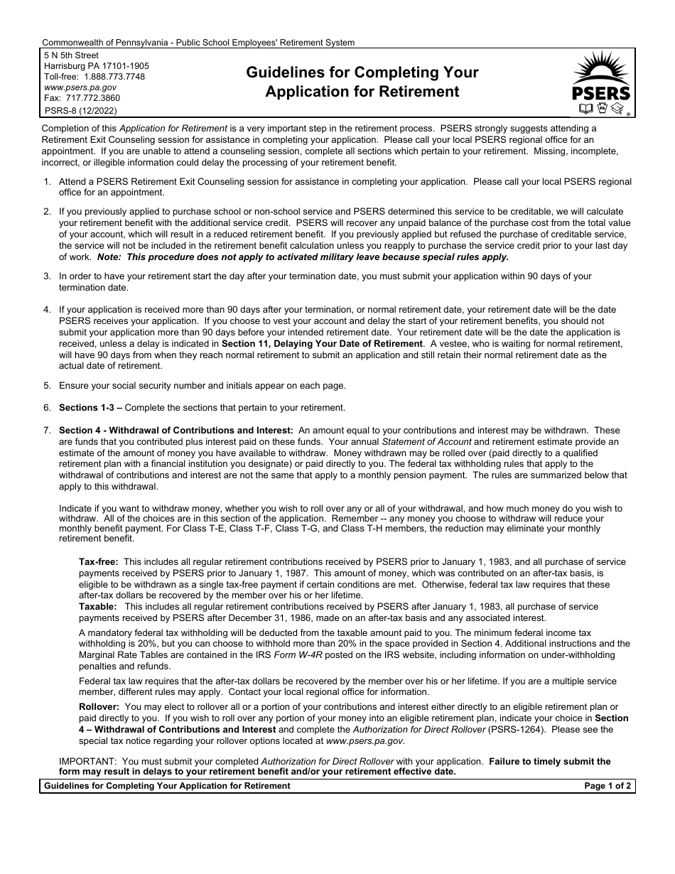 Form PSRS-8 - Fill Out, Sign Online and Download Printable PDF ...