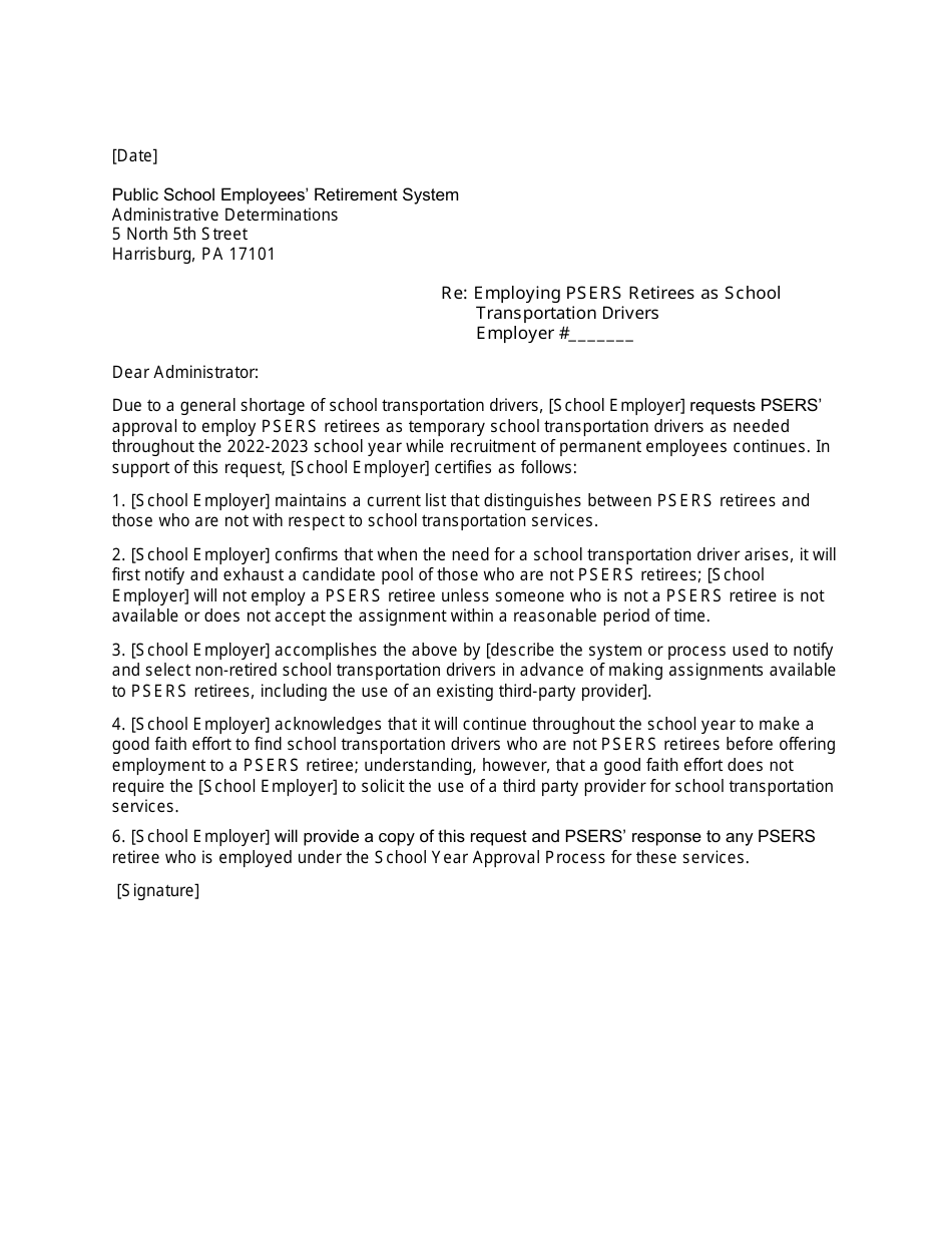 2023 Pennsylvania School Transportation Drivers Template Letter - Fill ...