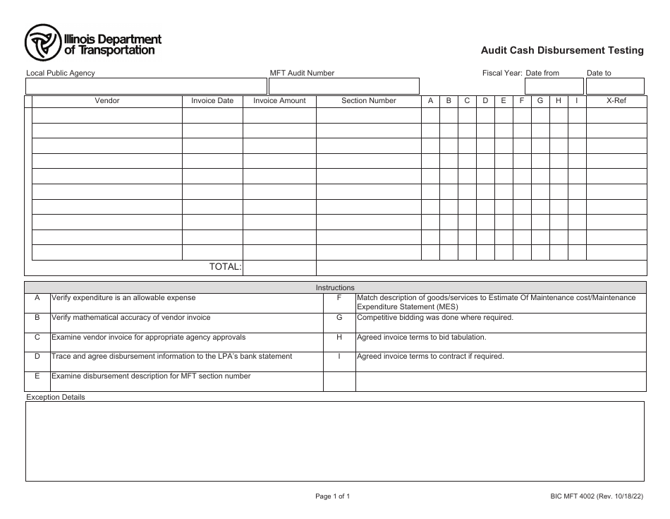 Form BIC MFT4002 Download Fillable PDF or Fill Online Audit Cash ...