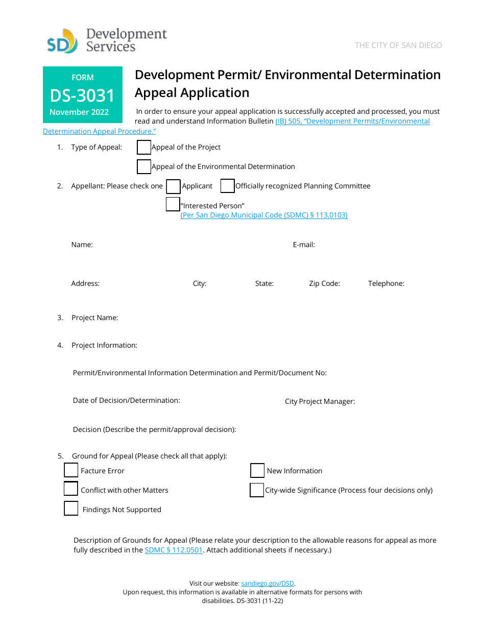 Form DS-3031 Download Fillable PDF or Fill Online Development Permit ...
