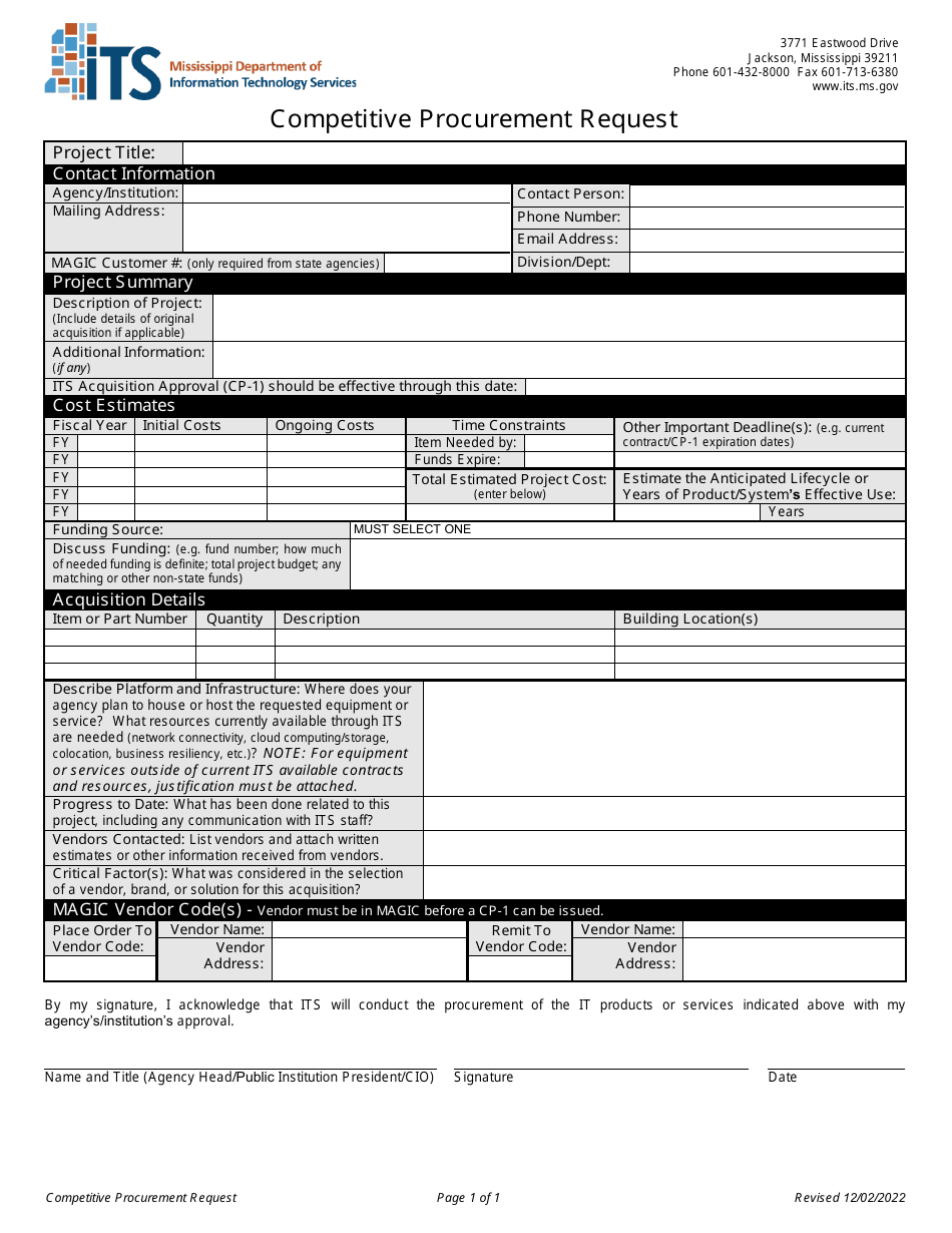 Mississippi Competitive Procurement Request Download Fillable PDF ...