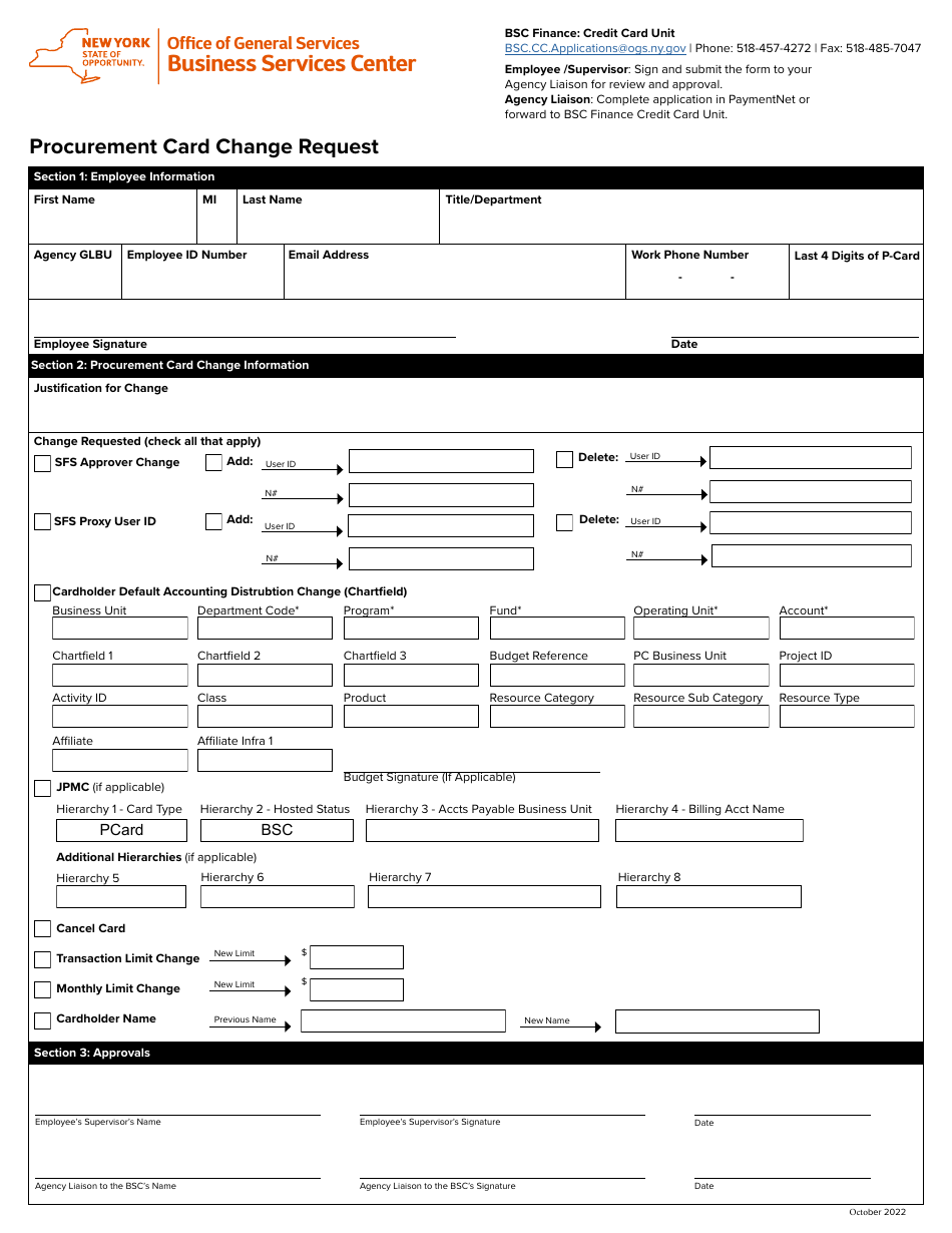 New York Procurement Card Change Request Download Fillable PDF ...