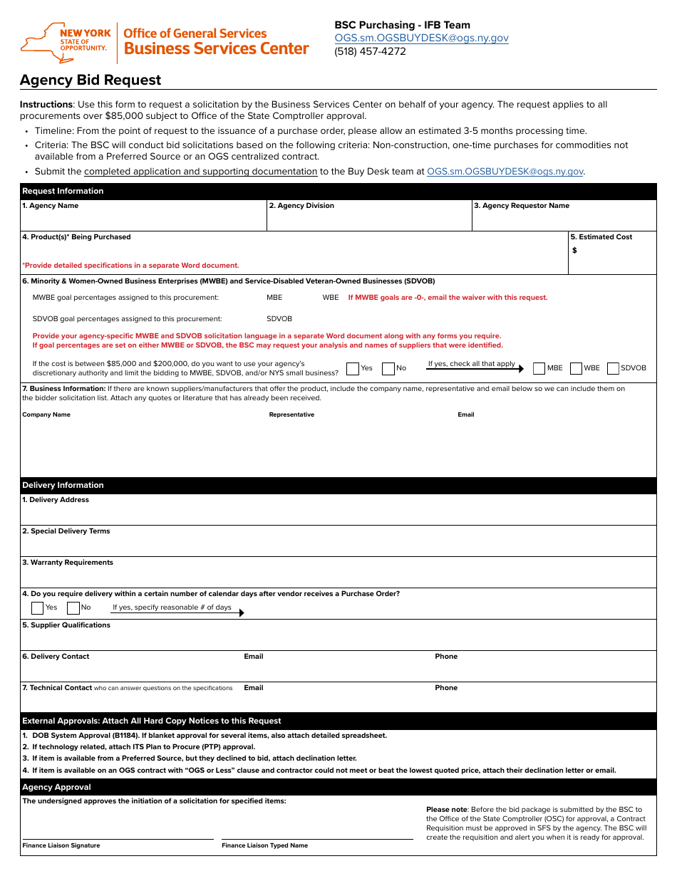 New York Agency Bid Request - Fill Out, Sign Online and Download PDF ...