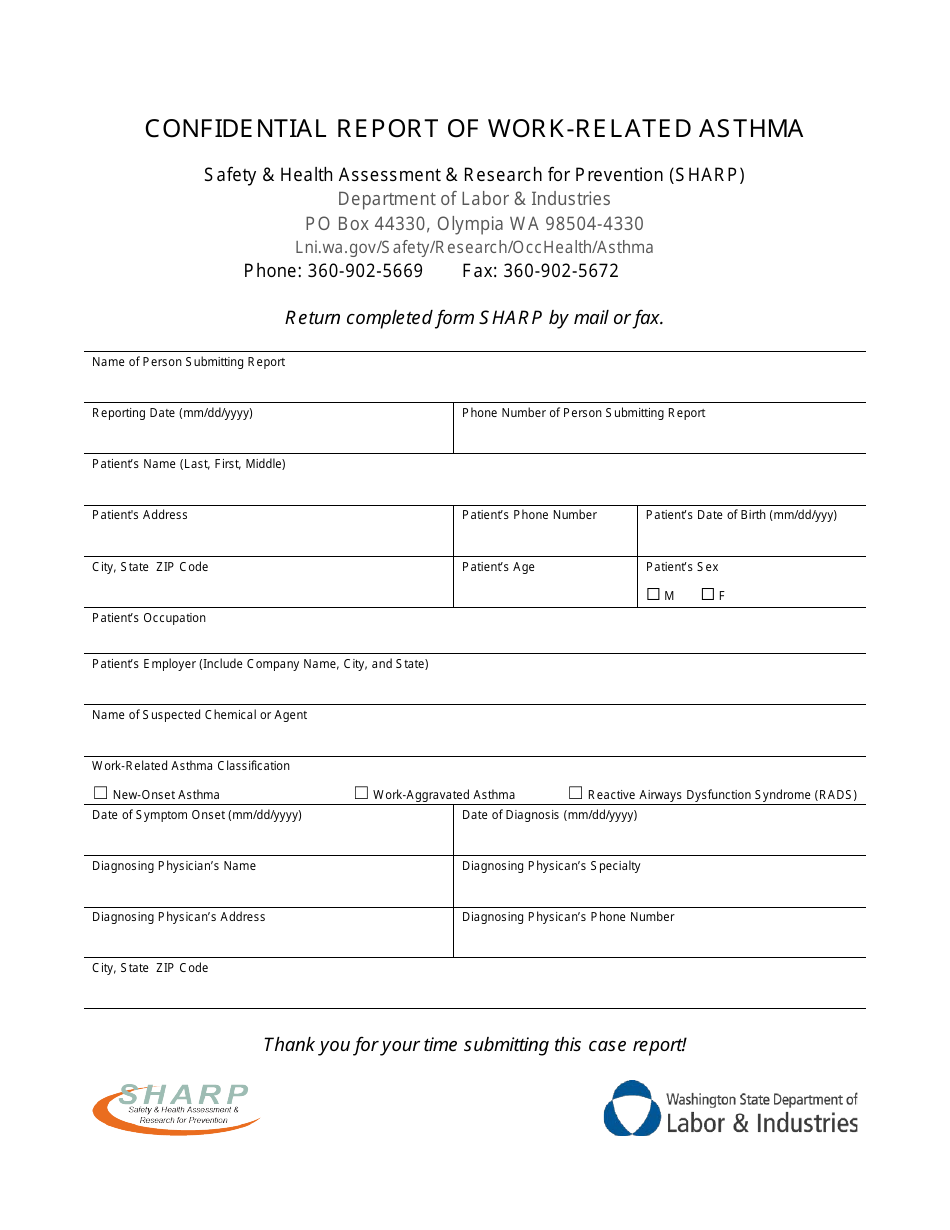 Washington Confidential Report of Work-Related Asthma - Fill Out, Sign ...