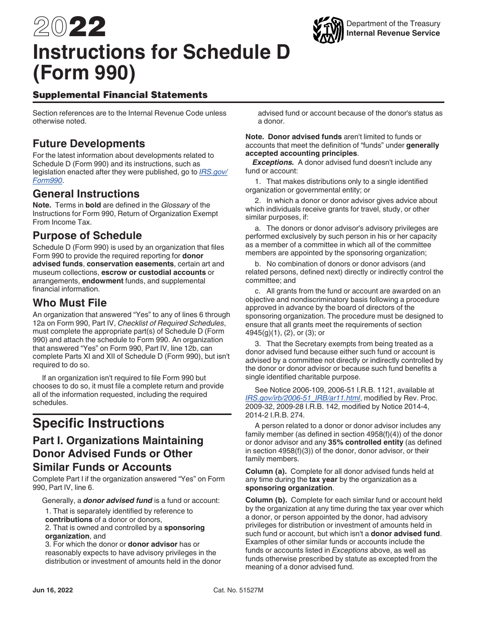 Download Instructions for IRS Form 990 Schedule D Supplemental ...