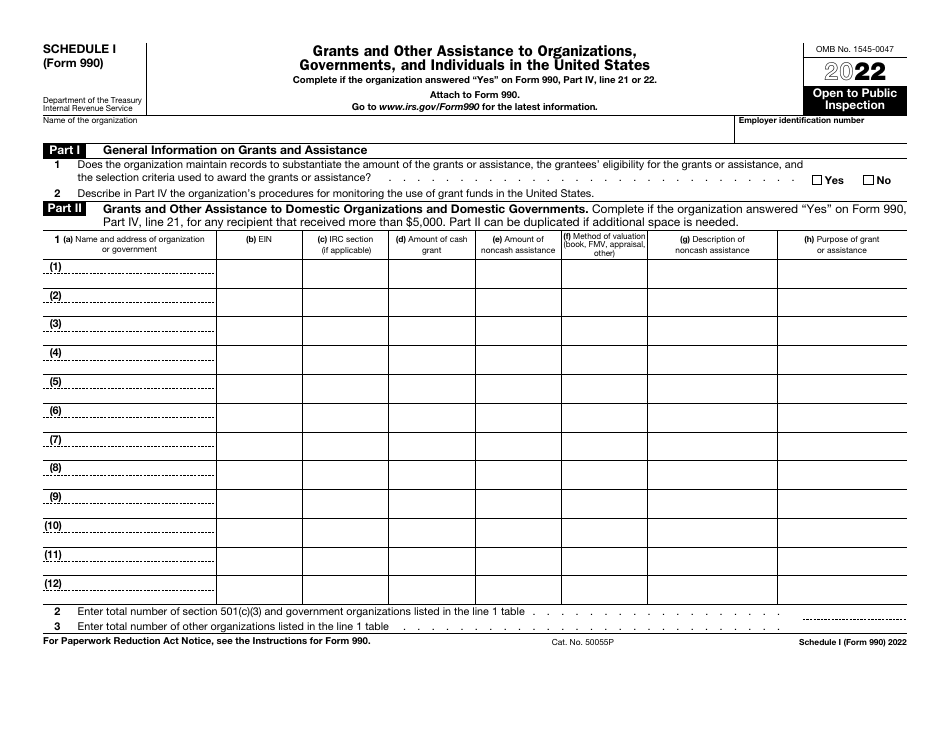 IRS Form 990 Schedule I - 2022 - Fill Out, Sign Online and Download ...