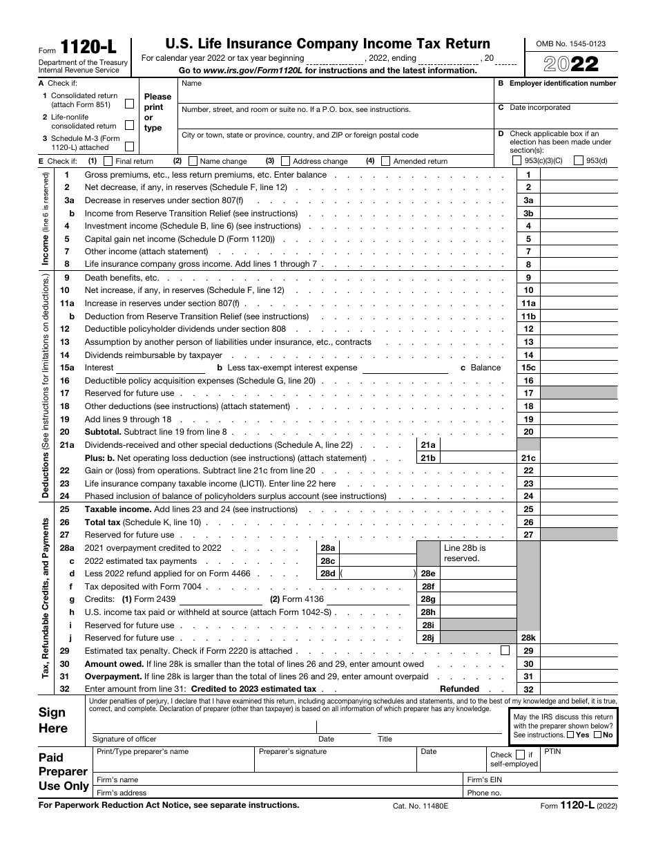 IRS Form 1120-L - 2022 - Fill Out, Sign Online and Download Fillable ...