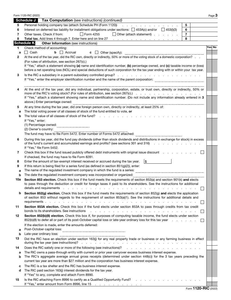 IRS Form 1120-RIC - 2022 - Fill Out, Sign Online and Download Fillable ...