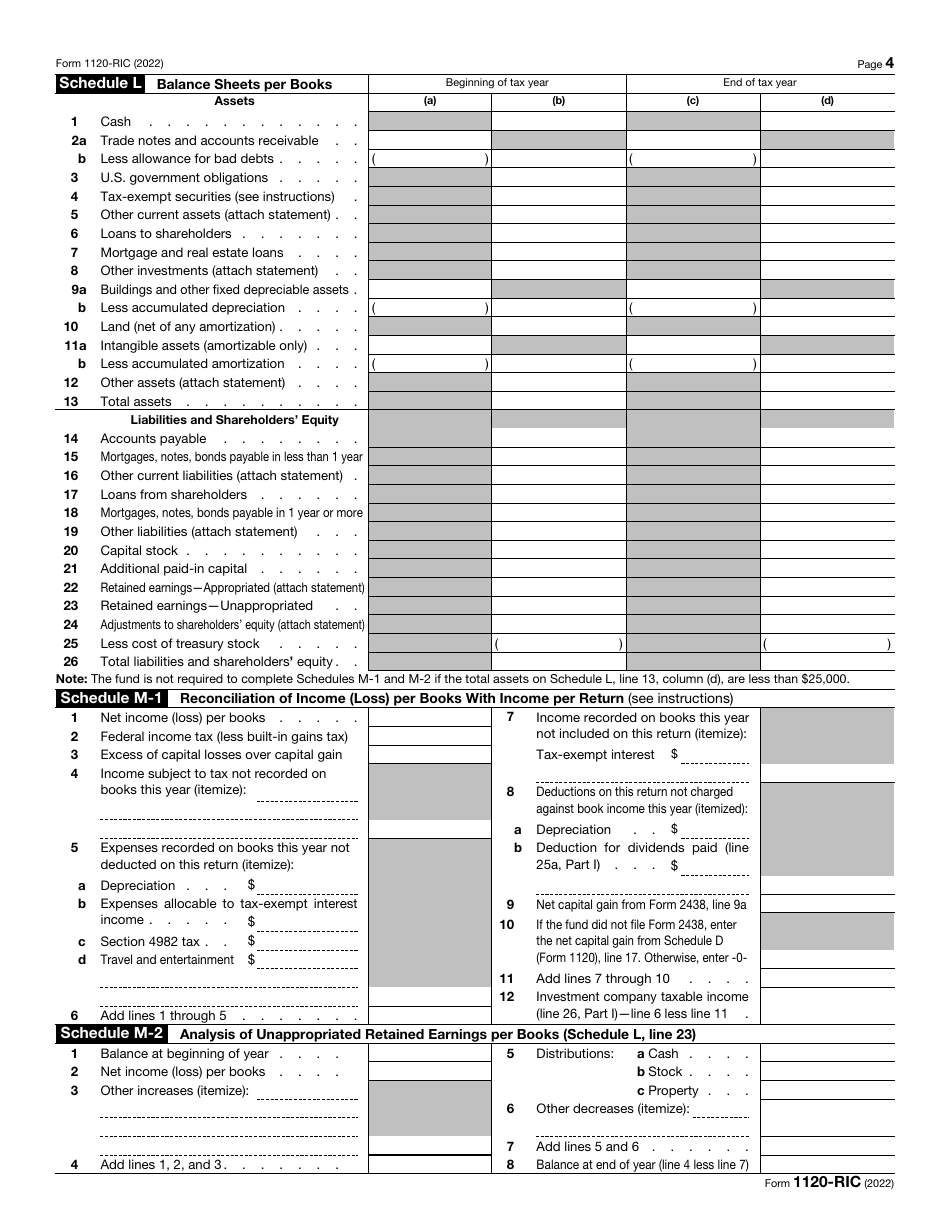 IRS Form 1120-RIC - 2022 - Fill Out, Sign Online and Download Fillable ...