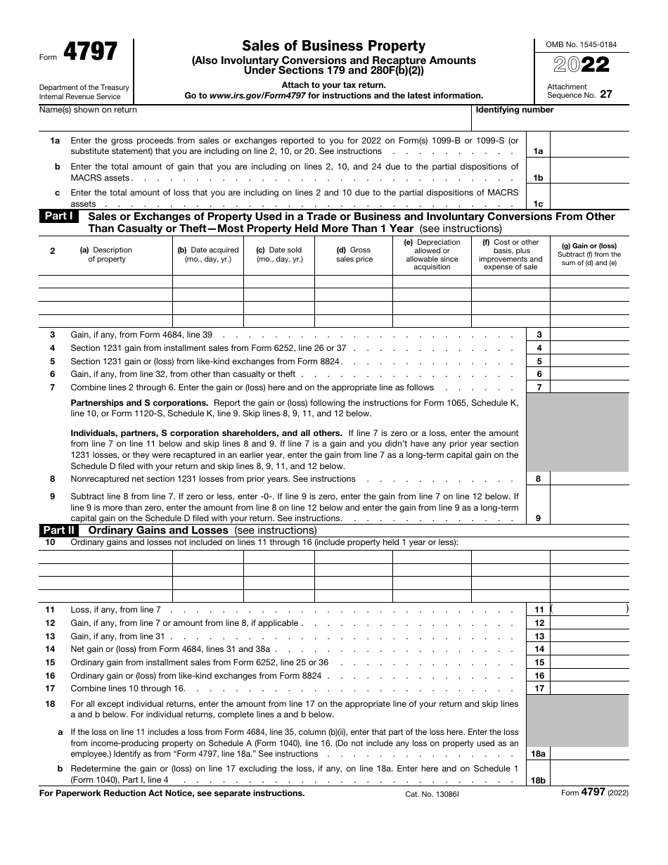 IRS Form 4797 Download Fillable PDF or Fill Online Sales of Business ...