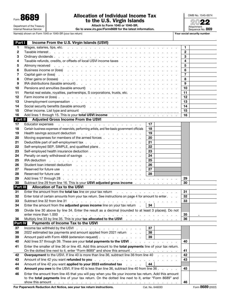 IRS Form 8689 - 2022 - Fill Out, Sign Online and Download Fillable PDF ...