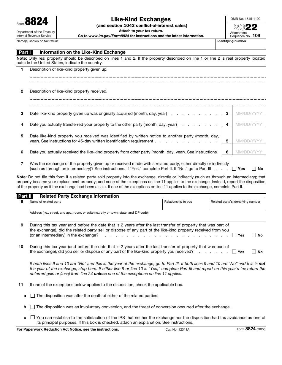 IRS Form 8824 Download Fillable PDF or Fill Online Like-Kind Exchanges ...