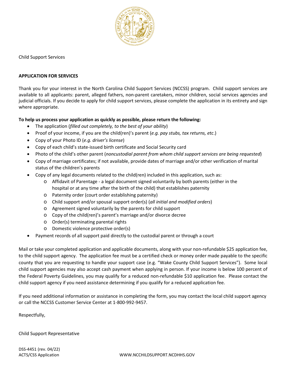 Form DSS-4451 Download Fillable PDF or Fill Online Application for ...