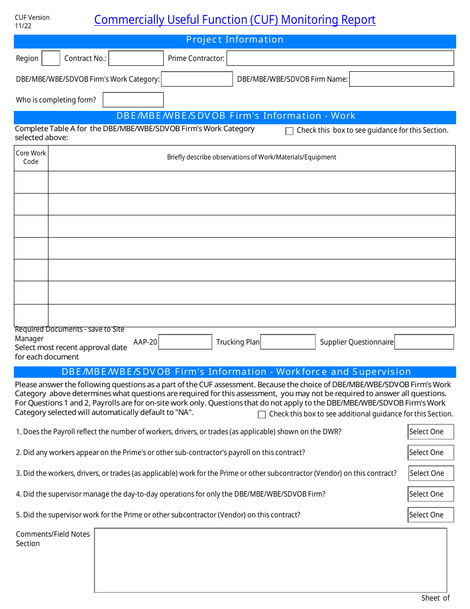 Commercially Useful Function (Cuf) Monitoring Report - Fill Out, Sign ...