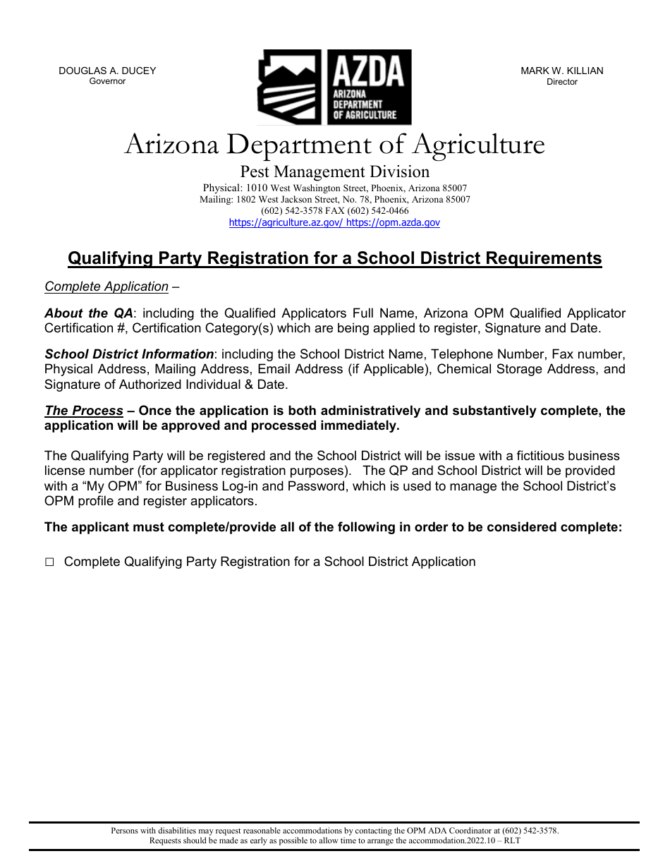 Arizona Qualifying Party Registration for a School District Application ...
