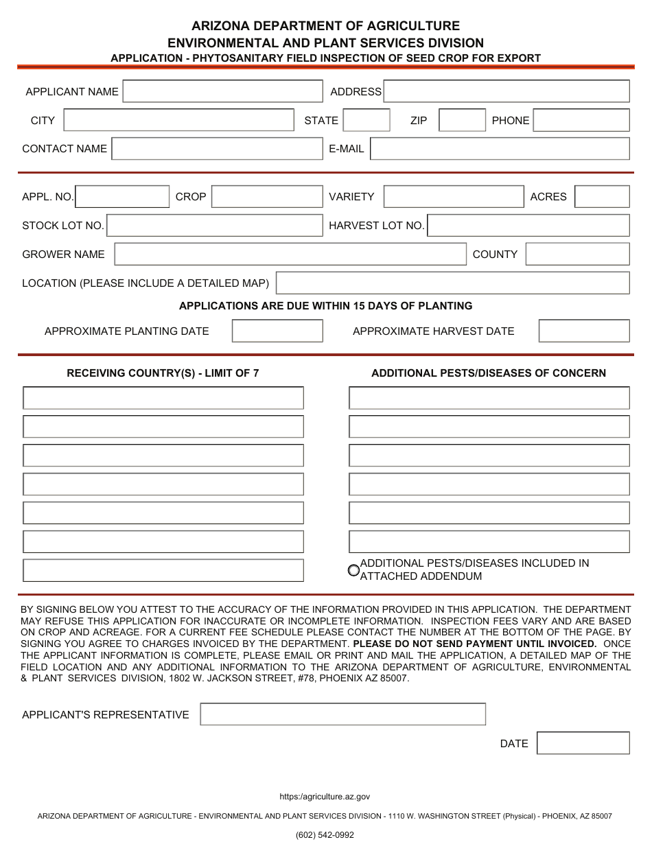 Arizona Application - Phytosanitary Field Inspection of Seed Crop for ...