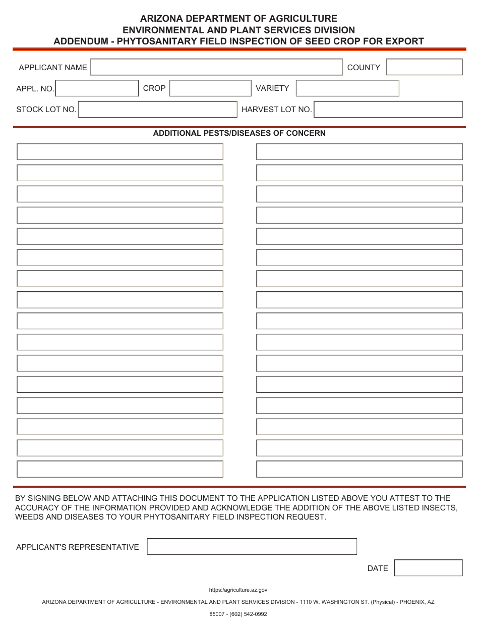 Arizona Addendum - Phytosanitary Field Inspection of Seed Crop for ...
