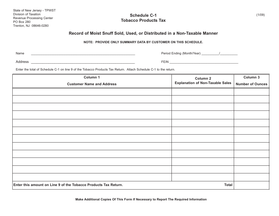 New Jersey Record of Moist Snuff Sold, Used, or Distributed in a Non ...