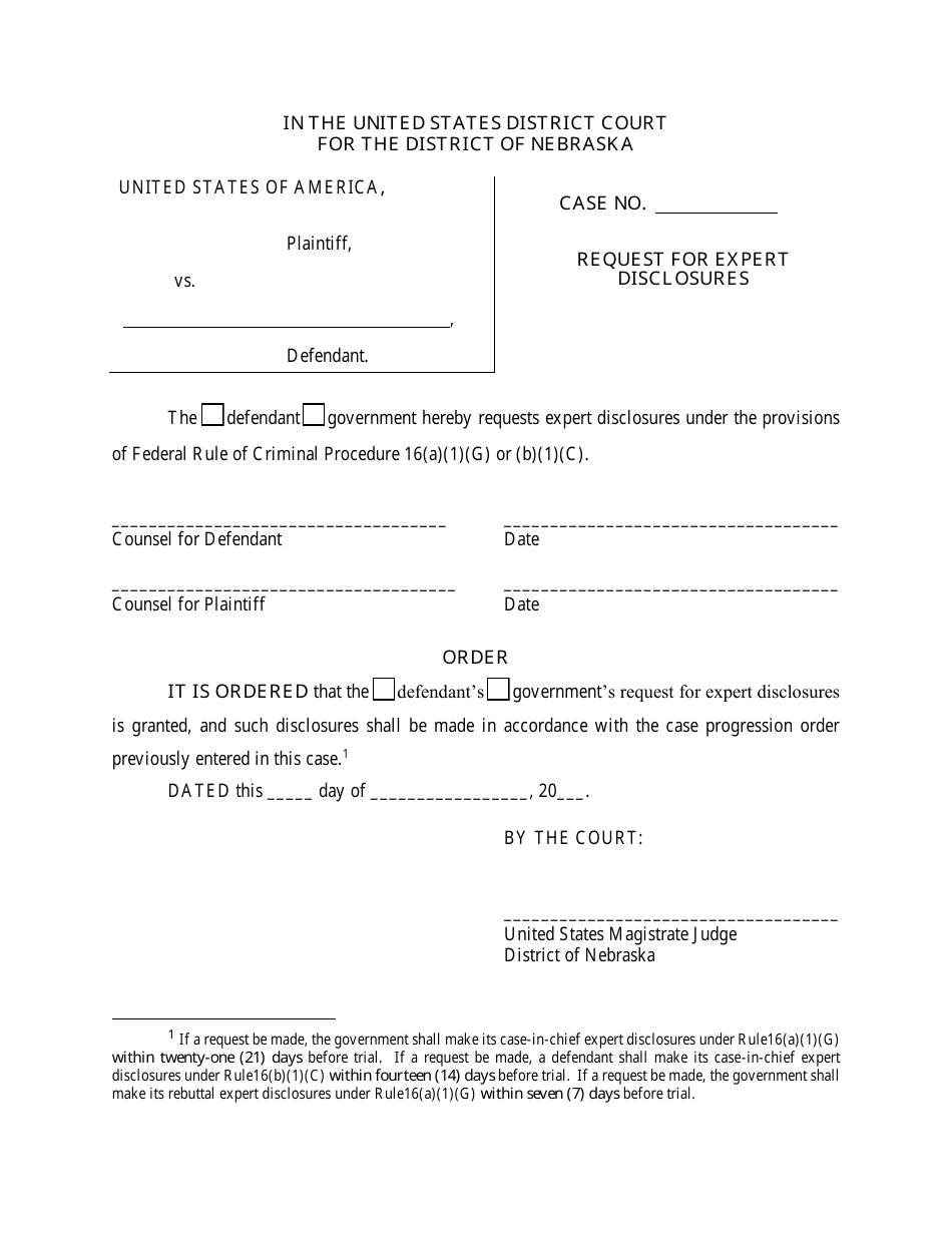 Nebraska Request for Expert Disclosures - Fill Out, Sign Online and ...