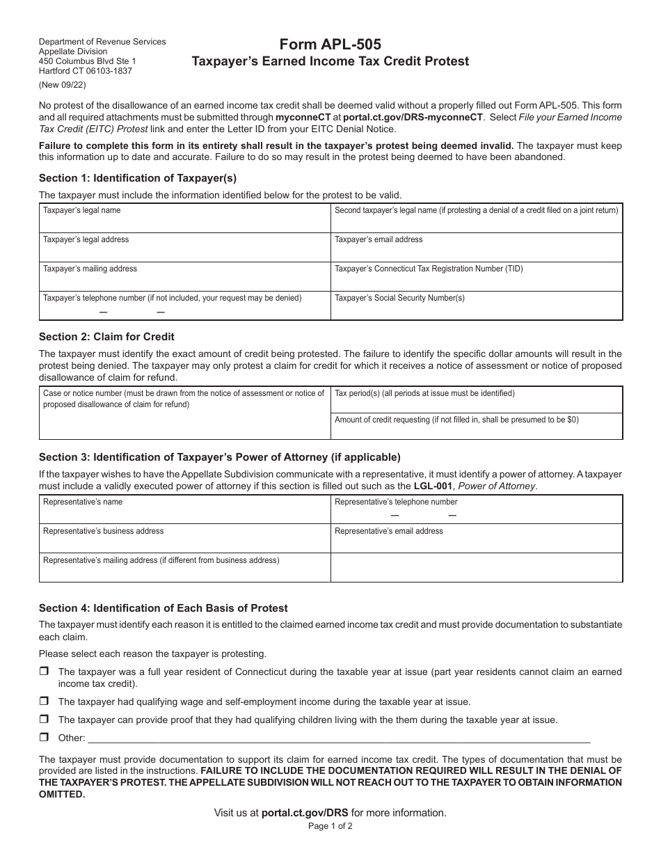 Form APL-505 - Fill Out, Sign Online and Download Printable PDF, Connecticut | Templateroller