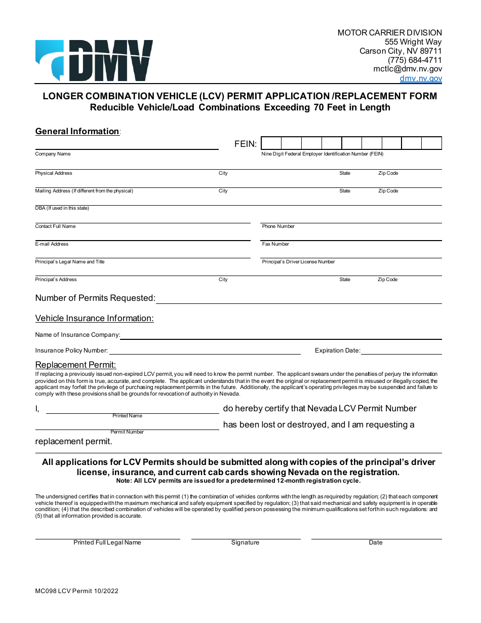 Form MC098 Download Fillable PDF or Fill Online Longer Combination ...