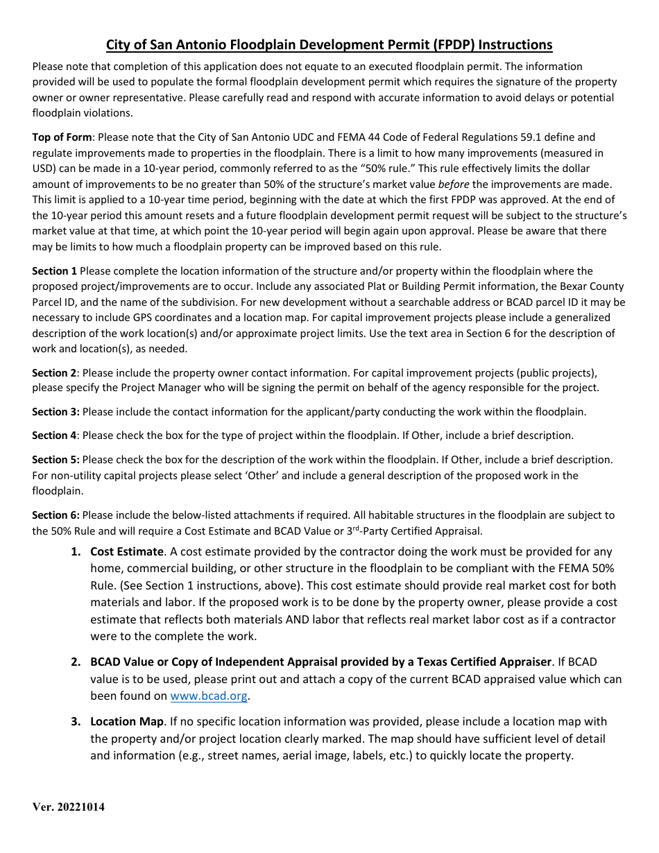 City of San Antonio, Texas Floodplain Development Permit Application ...