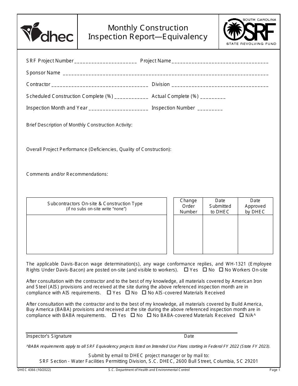 DHEC Form 4366 - Fill Out, Sign Online and Download Fillable PDF, South ...