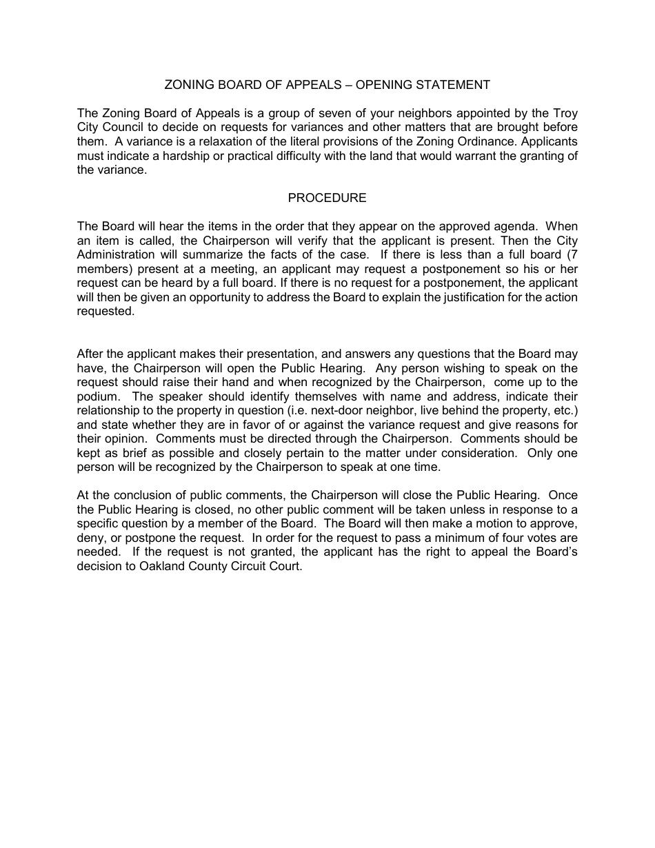 City of Troy, Michigan Zoning Board of Appeals Application - Fill Out, Sign Online and Download ...