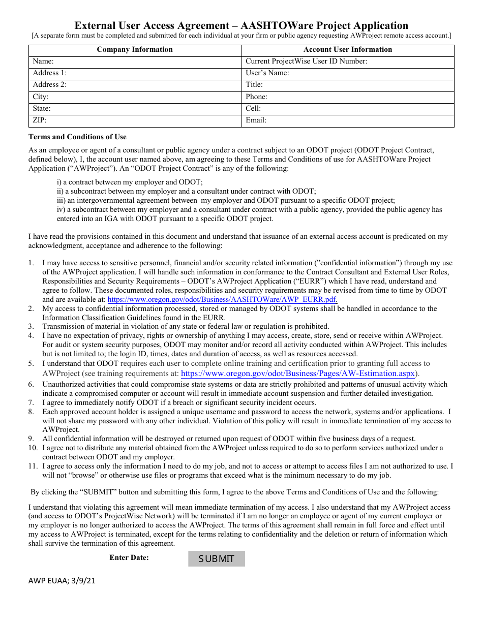 Form AWP EUAA - Fill Out, Sign Online and Download Fillable PDF, Oregon ...