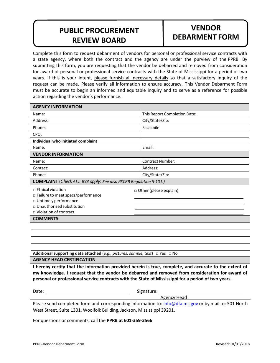Mississippi Vendor Debarment Form - Fill Out, Sign Online and Download ...