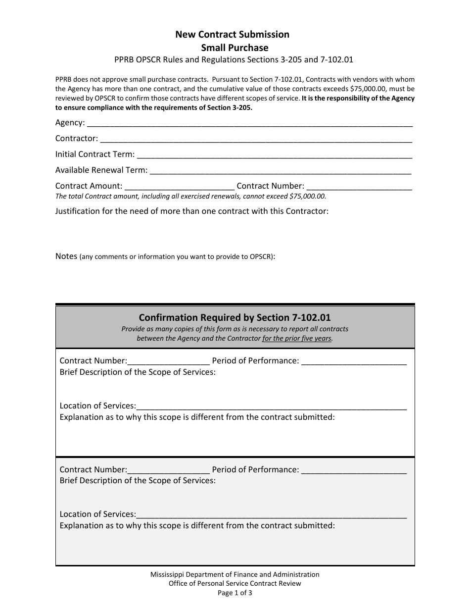 Mississippi New Contract Submission - Small Purchase - Fill Out, Sign ...