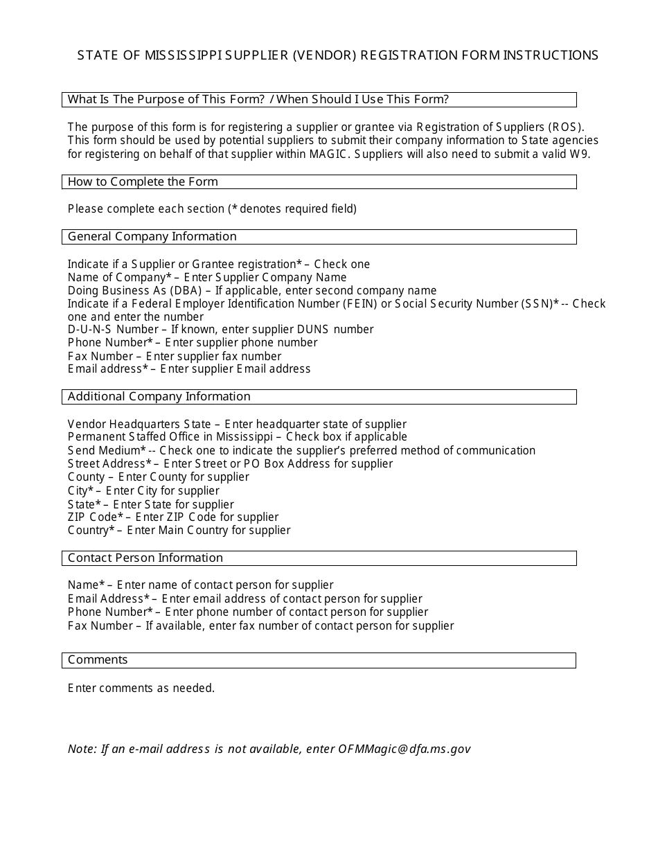 Mississippi State of Mississippi Supplier (Vendor) Registration Form ...
