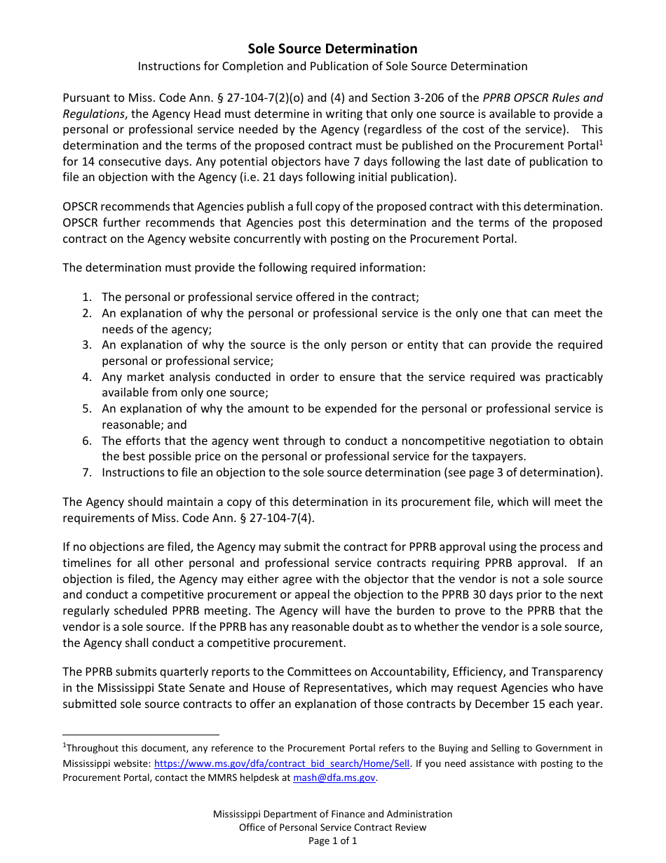 Mississippi Sole Source Determination Fill Out Sign Online And Download Pdf Templateroller