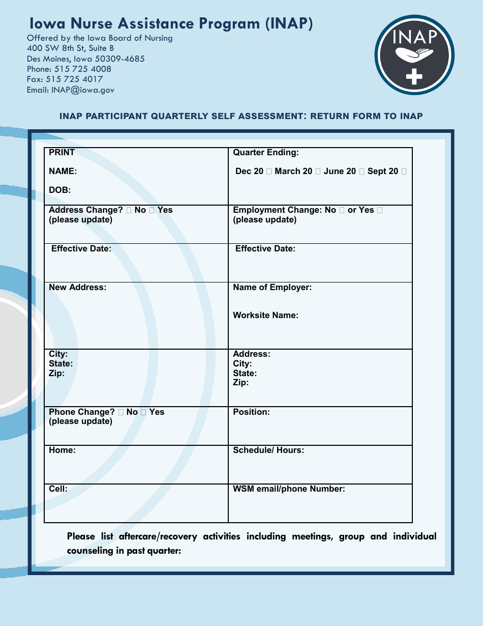 Iowa Inap Participant Quarterly Self-assessment Form - Fill Out, Sign ...