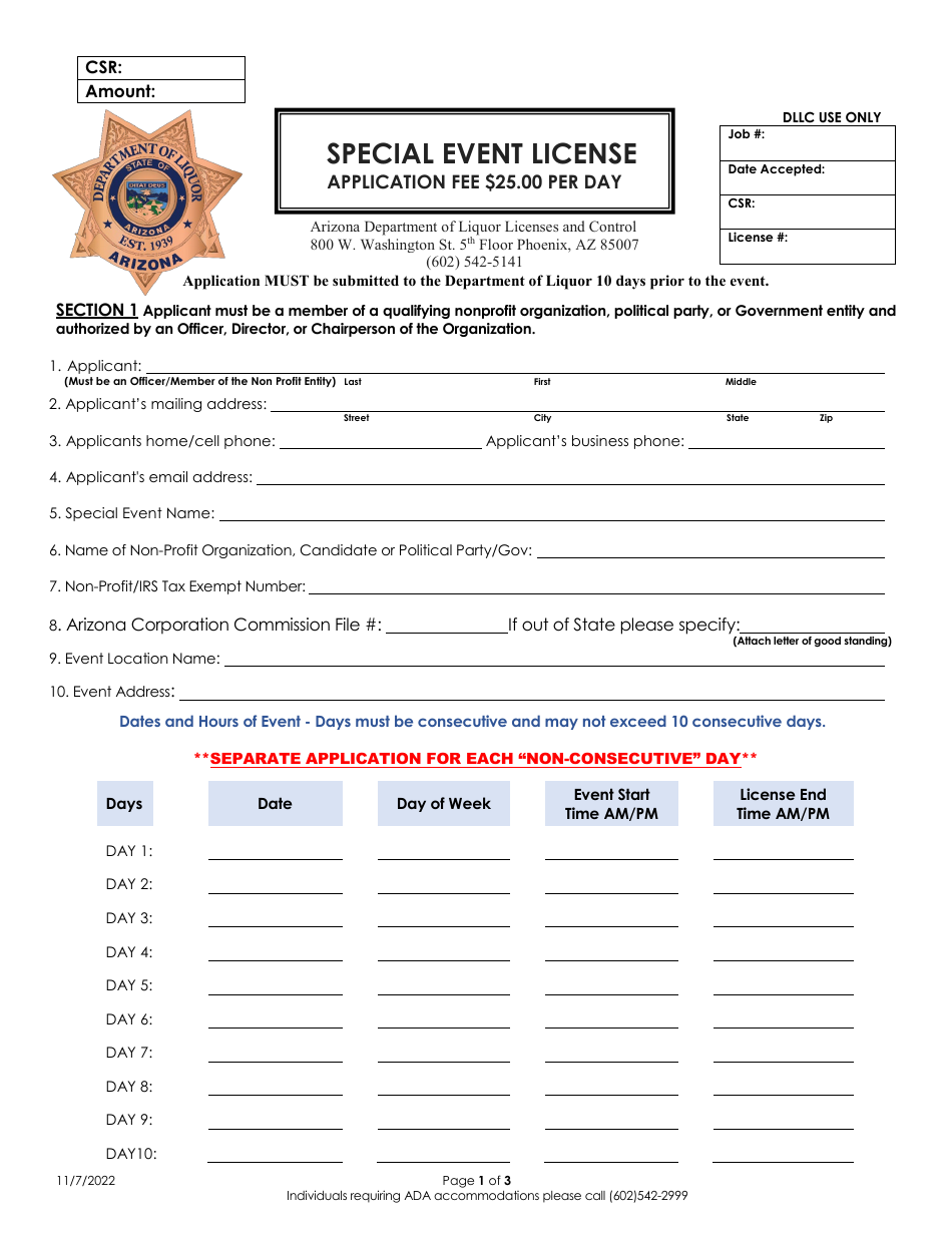 Arizona Special Event License - Fill Out, Sign Online and Download PDF ...