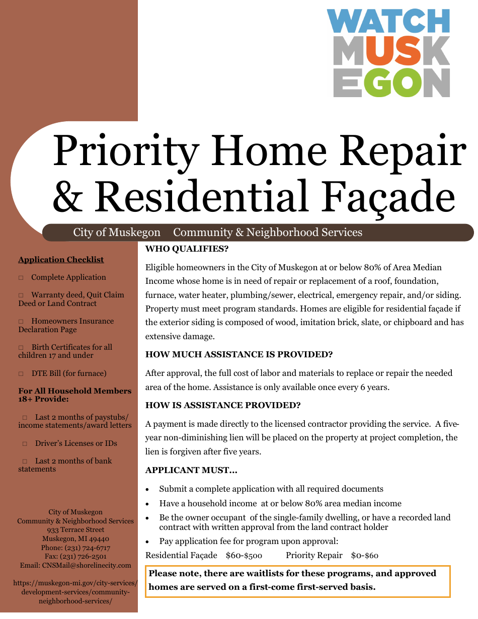 City of Muskegon, Michigan Priority Home Repair & Residential Facade ...