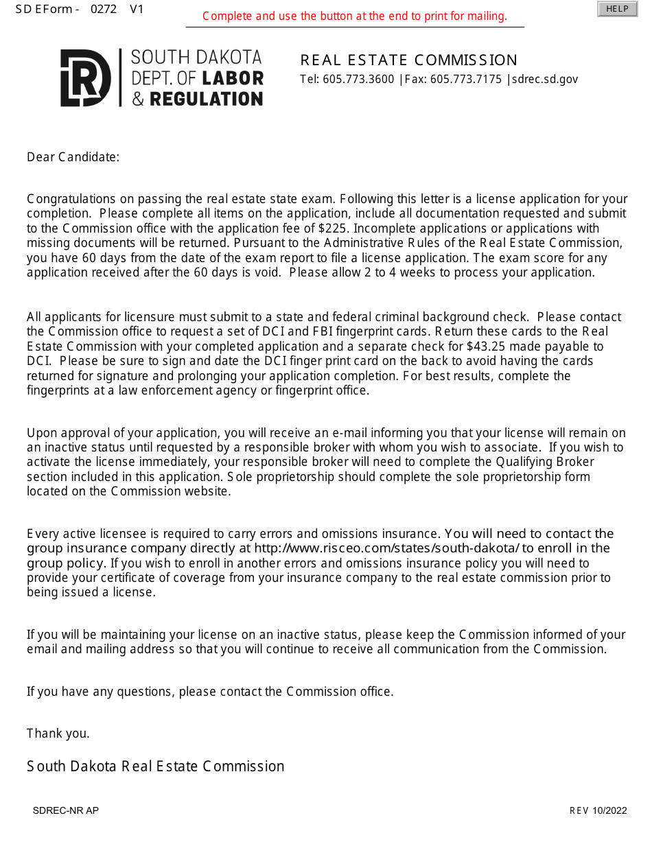 SD Form 0272 Download Fillable PDF or Fill Online Non-resident ...