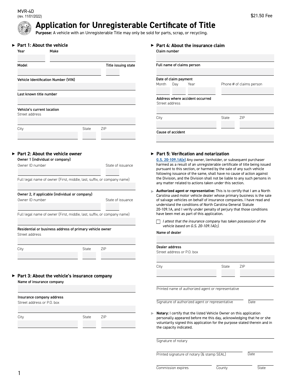 Form MVR-4D Download Fillable PDF or Fill Online Application for ...