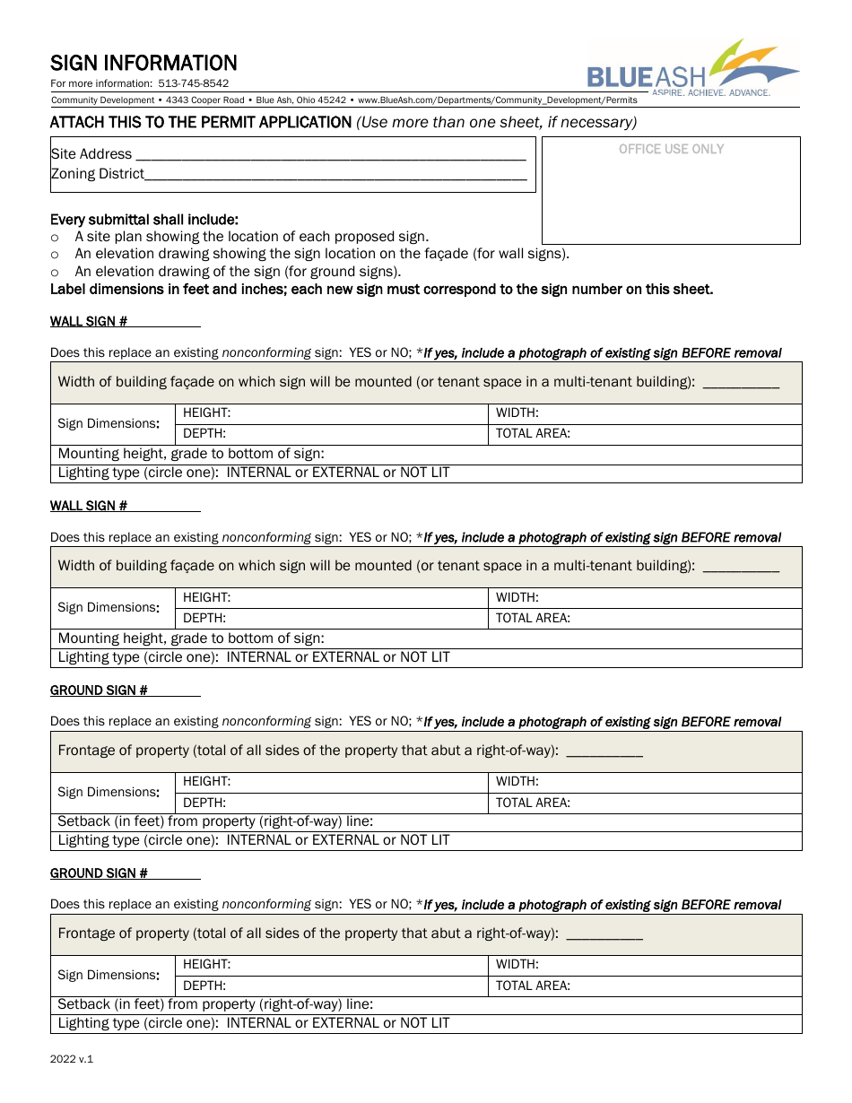 City of Blue Ash, Ohio Sign Information Form - Fill Out, Sign Online and Download PDF ...